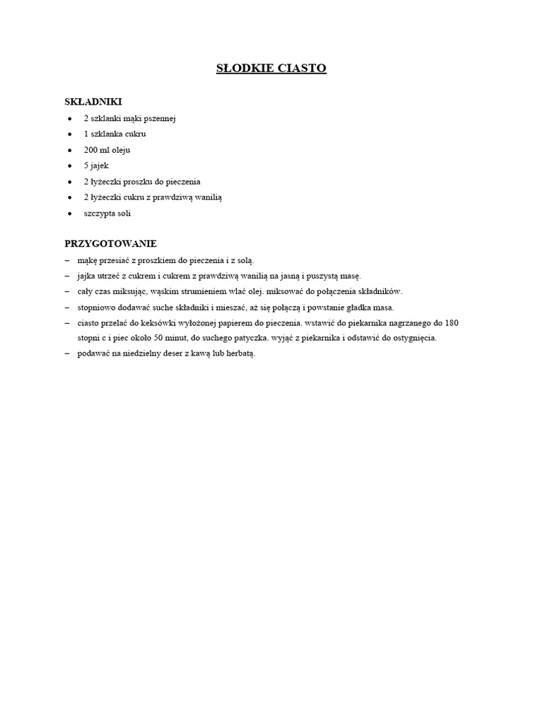 Przepisy Na Latwe Ciasta | PDF