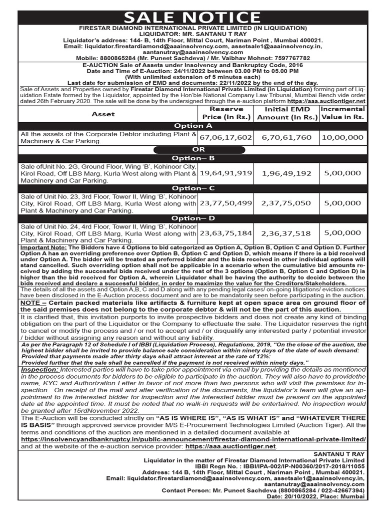 4th Sale Notice 1 | PDF | Auction | Bankruptcy