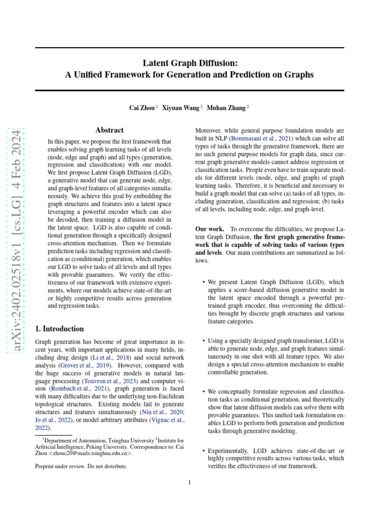 Latent Graph Diffusion A Unified Framework For Generation and Prediction On Graphs | PDF ...
