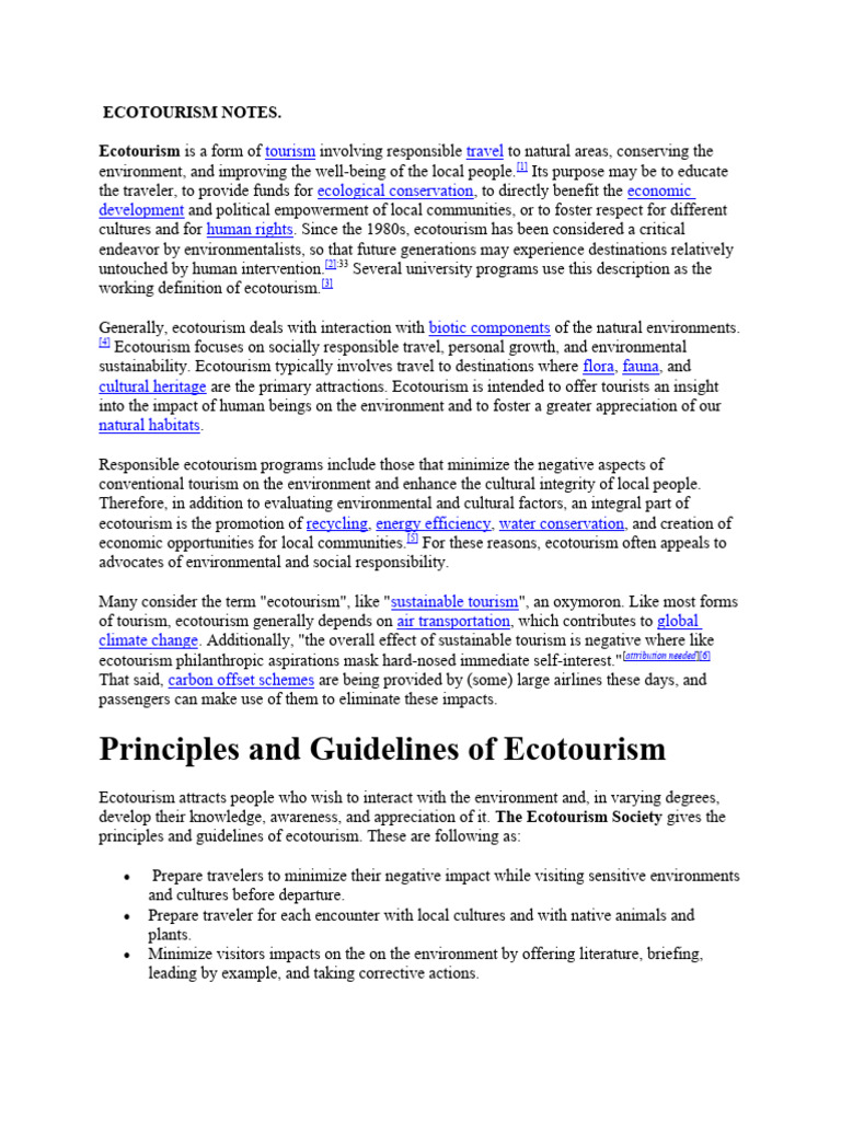 ECOTOURISM NOTES | PDF | Tourism | Sustainability