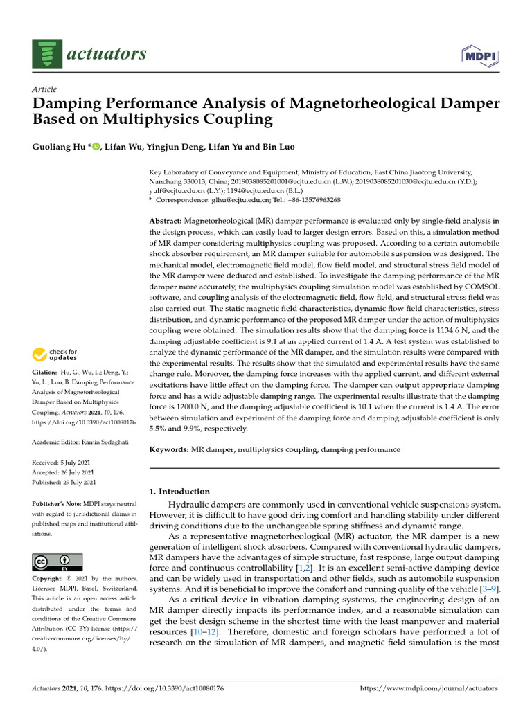 actuators-10-00176-v2 | PDF | Damping | Applied And Interdisciplinary Physics