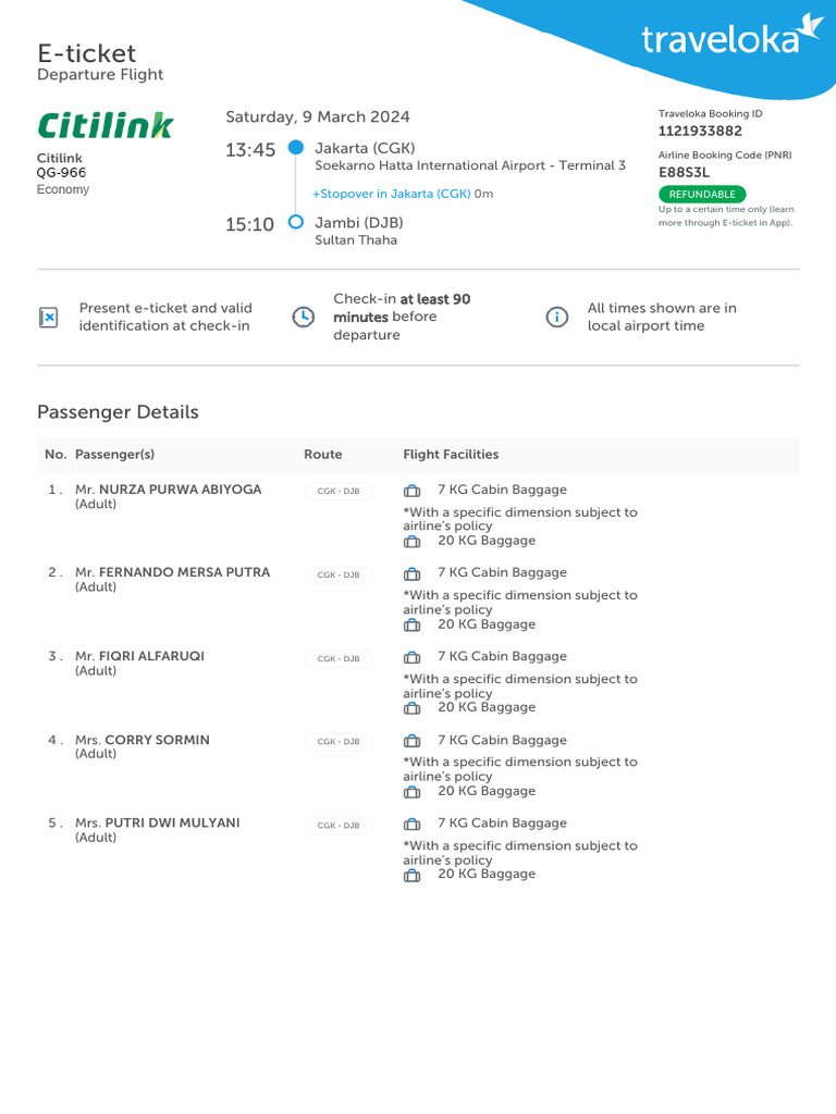 Nurza Purwa Abiyoga-CGK-E88S3L-DJB-FLIGHT - ORIGINATING | PDF | Aviation | Transport