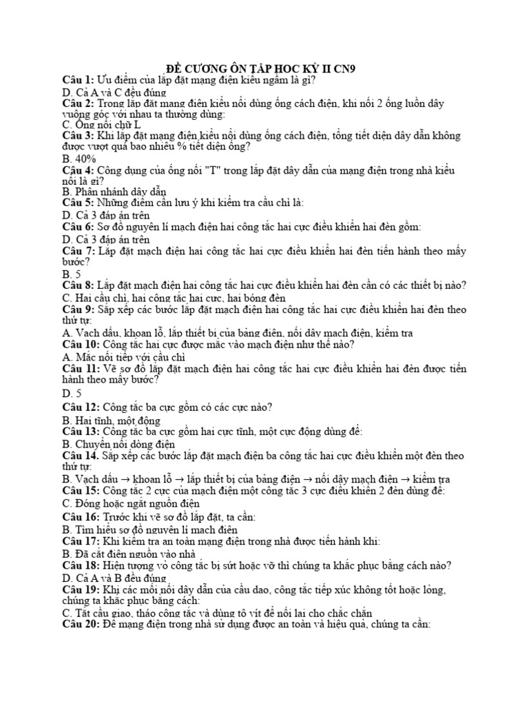 Đề Cương Ôn Tập Học Kỳ II Cn9 | PDF