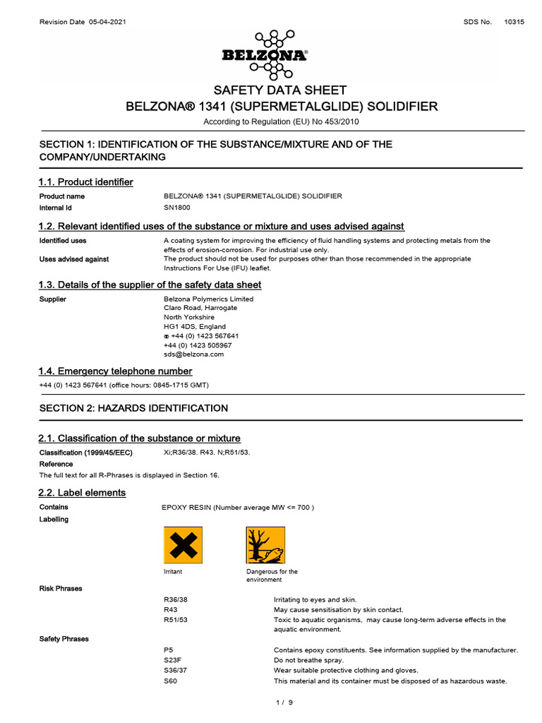 SDS Belzona 1341 - en | PDF | Occupational Safety And Health | Safety