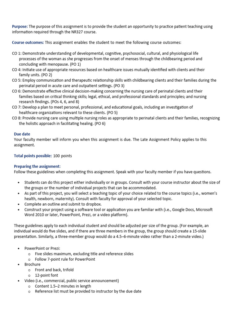 NR327 Patient Teaching Project Guide | PDF | Nursing | Microsoft Power ...