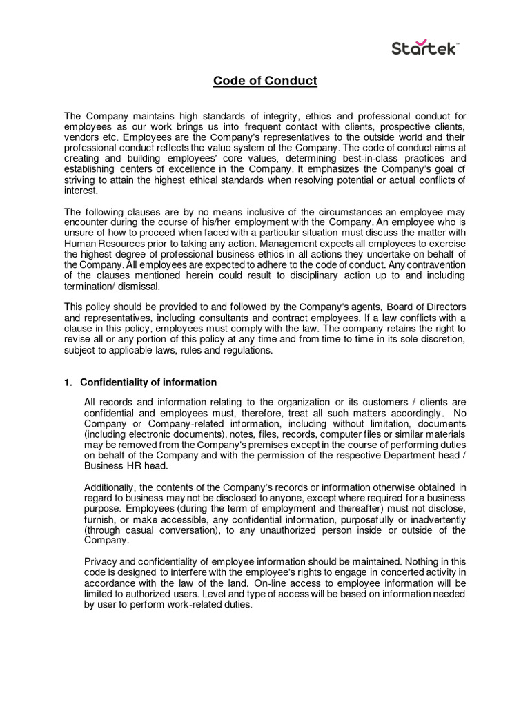 Code of Conduct | PDF | Internet | Insider Trading