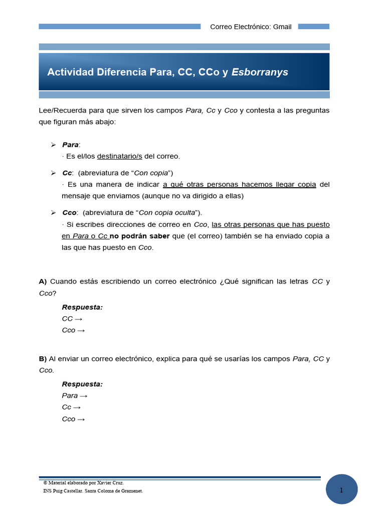 021.01. Actividad Diferencia Para, CC, CCo y Esborranys | PDF