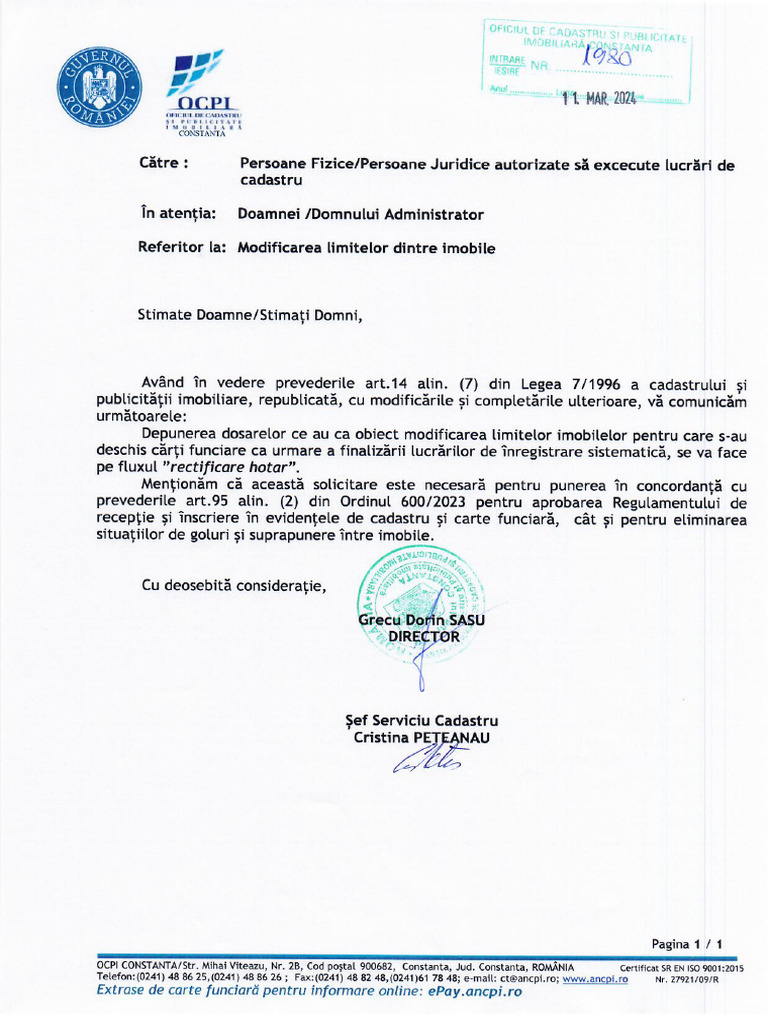 Dispozitia 1980 - Rectificare Hotar Sistematic | PDF