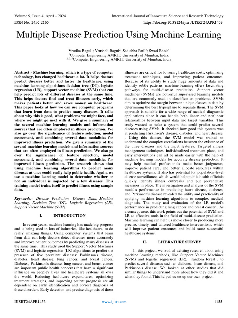 Multiple Disease Prediction Using Machine Learning | PDF | Support Vector Machine | Machine Learning