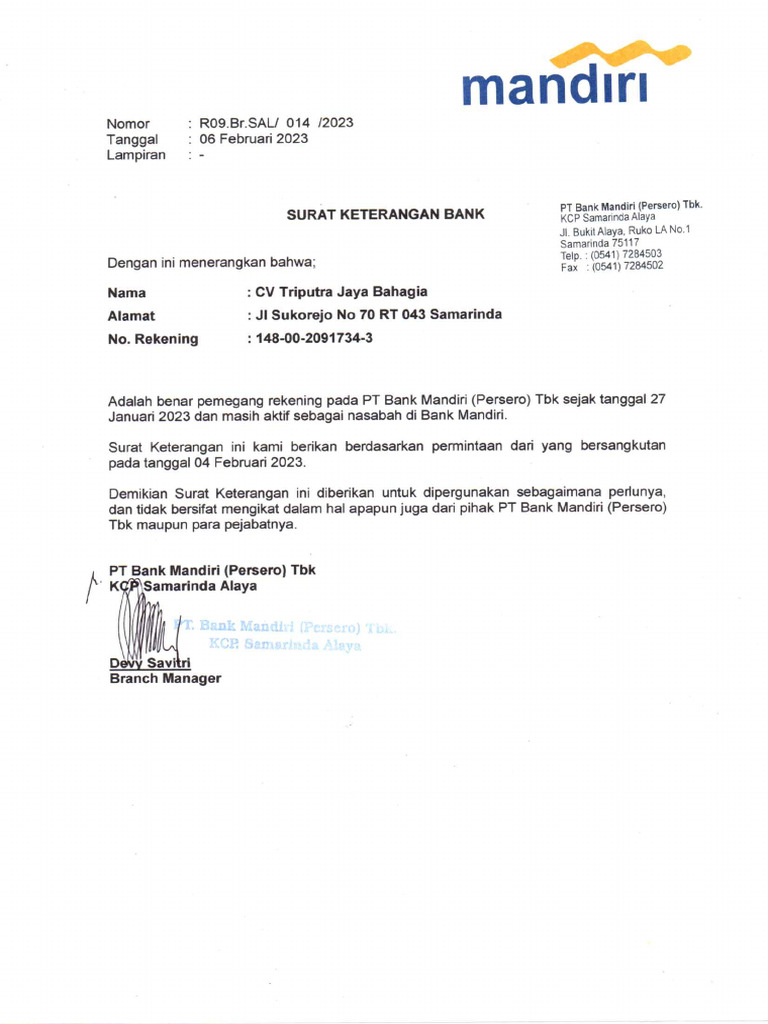 Surat Ket Bank | PDF