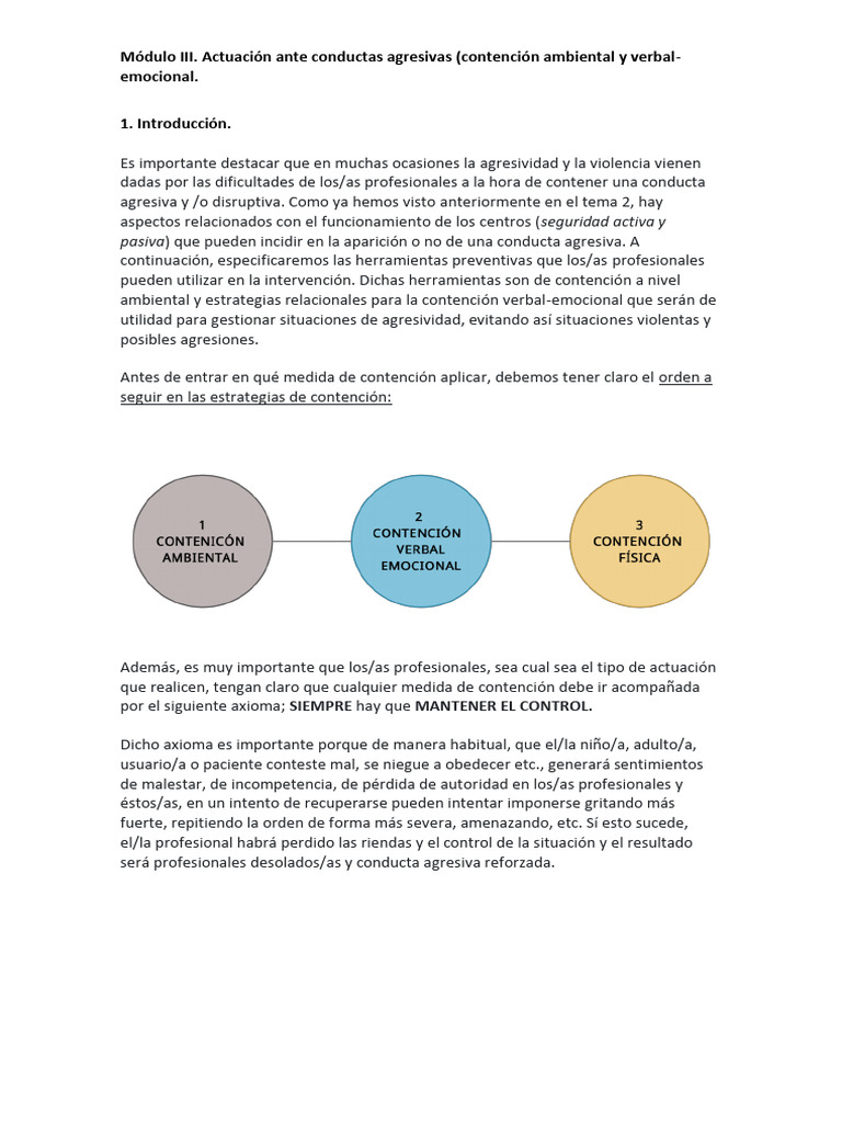 Módulo III. Actuación Ante Conductas Agresivas, Contención Ambienta y ...
