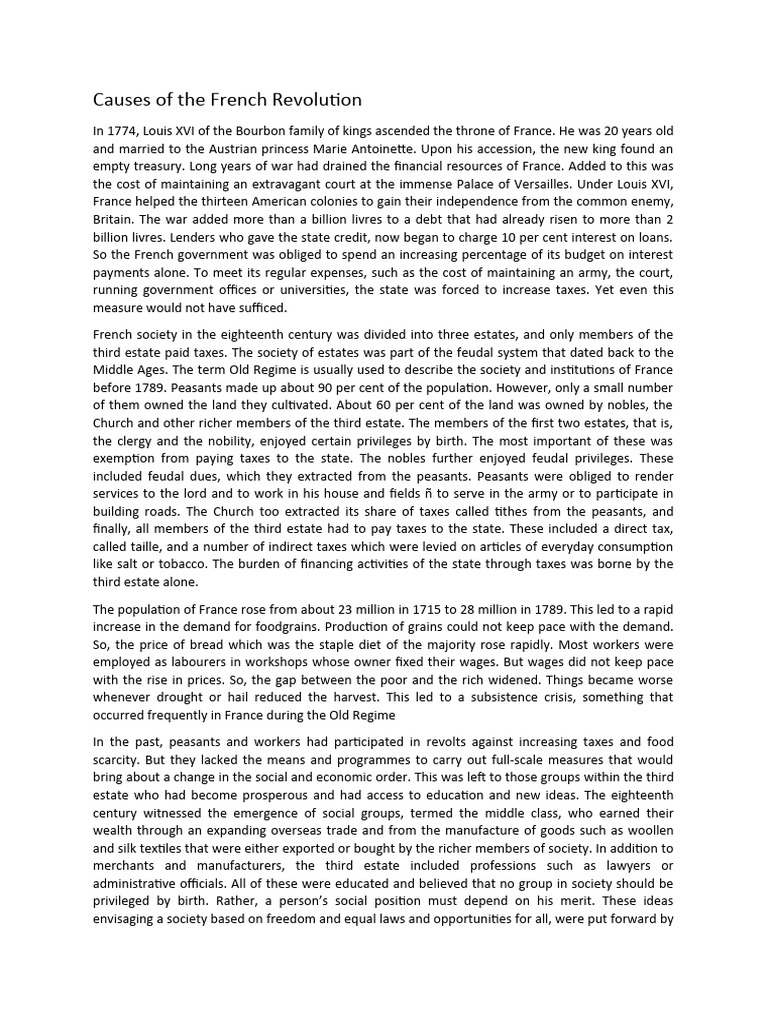 Causes of The French Revolution | PDF | Taxes | Economies