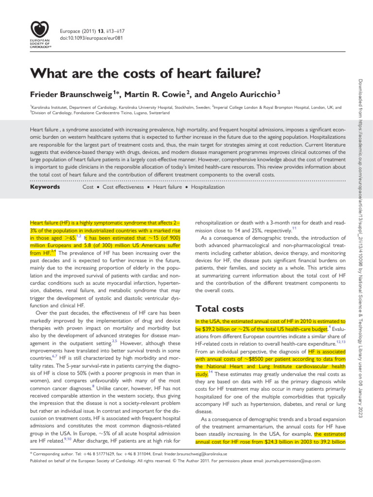 Cost Heart Failure | PDF | Hospital | Myocardial Infarction