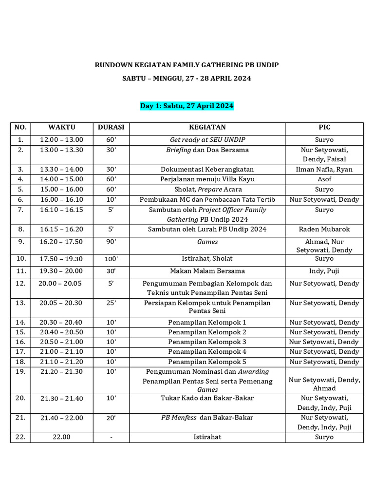 Terbaru - Rundown Kegiatan Family Gathering | PDF