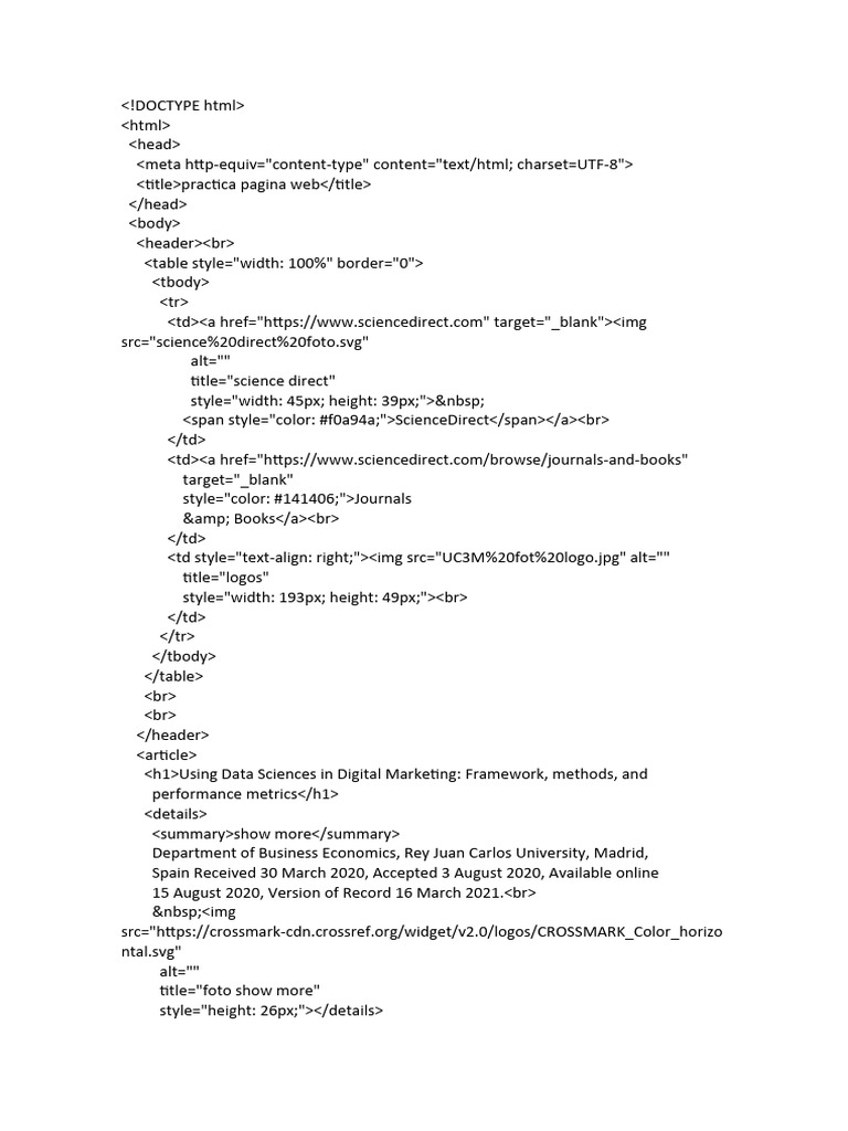 Practica Science Web Codigo HTML | PDF | Data Science | Science