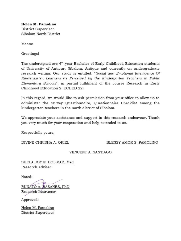 Letter For District Supervisor | PDF | Self-Improvement