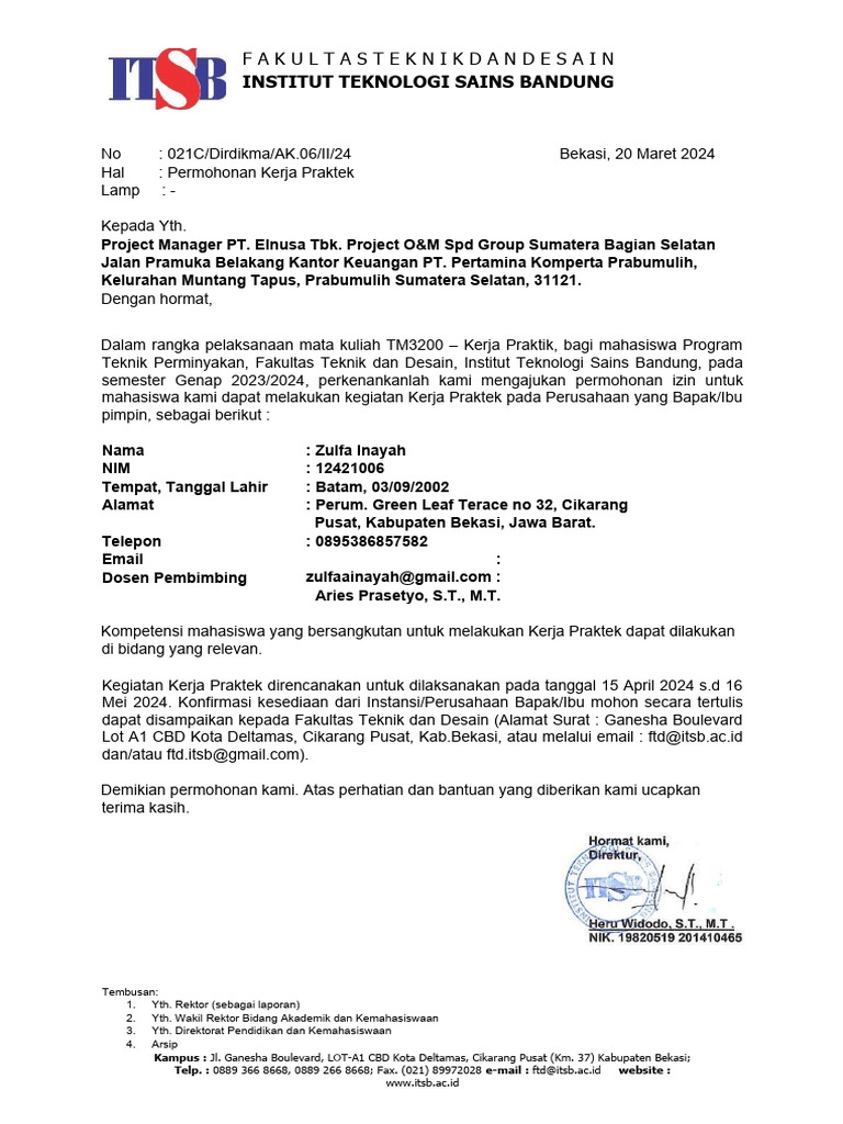 Permohonan Kerja Praktek Teknik Perminyakan | PDF