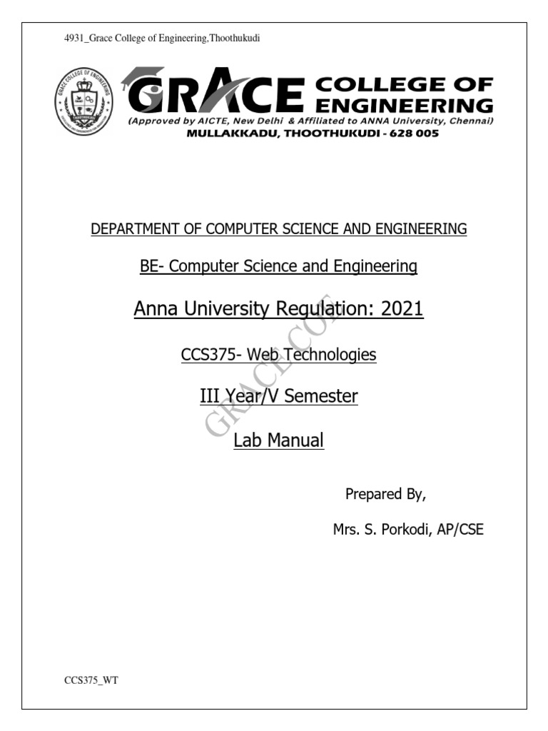 V CSE CCS375 WT LabManual | PDF | Web Development | Computing