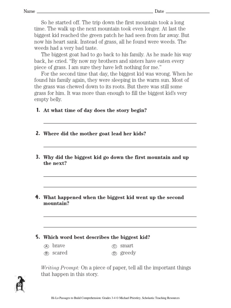 Reading Comprehension Grade 3 30 Pdf