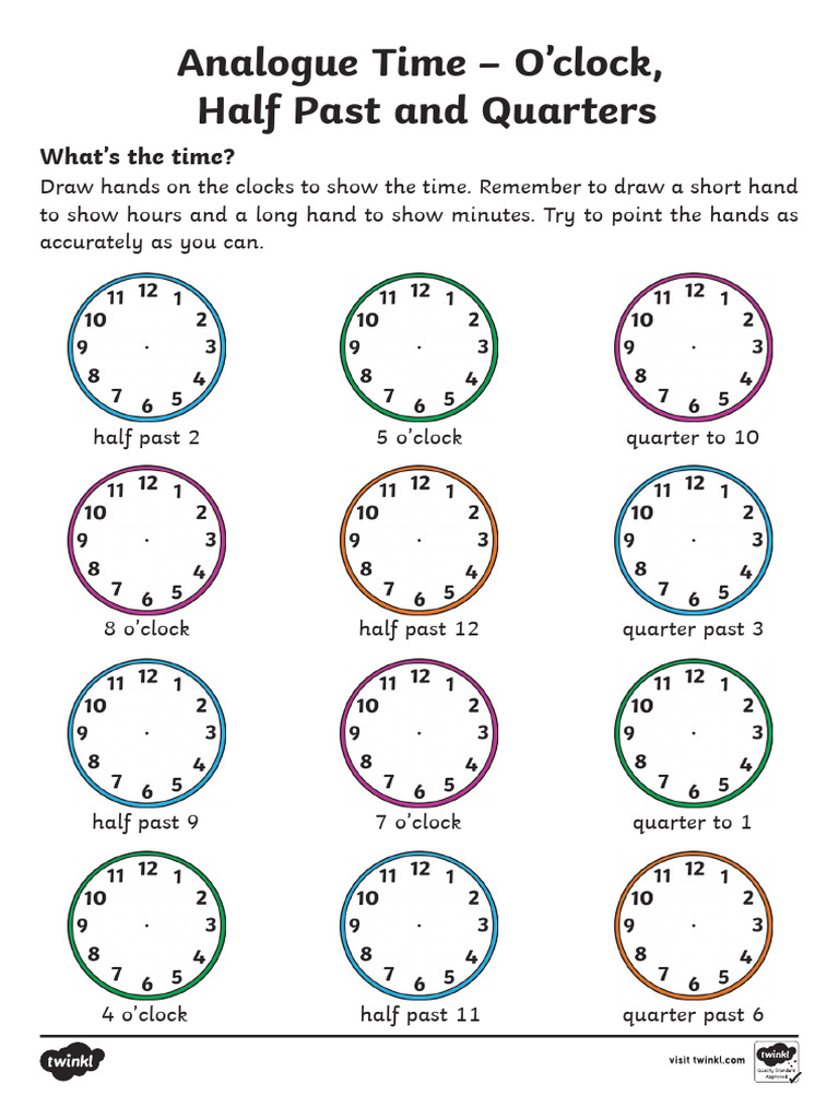 time - worksheet - analogue-time-ndash-orsquoclock-half-past-quarters ...