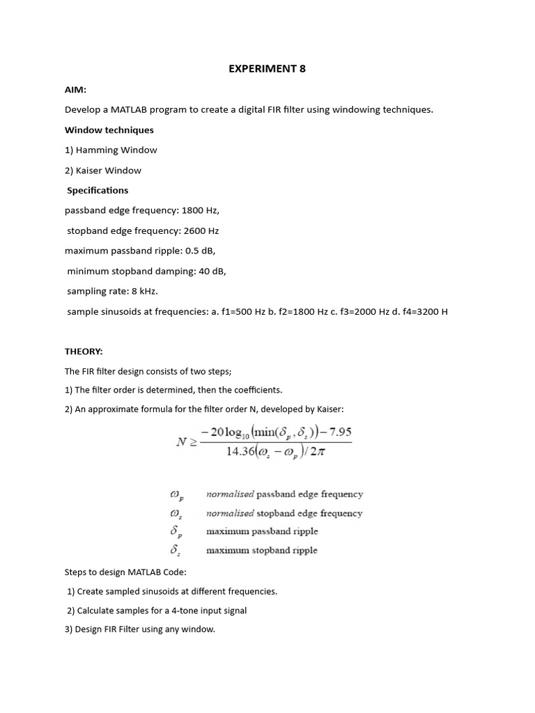 Experiment 8 | PDF | Filter (Signal Processing) | Digital Signal Processing
