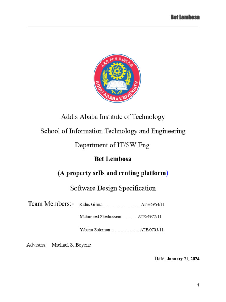 Bet Lemobsa SDS | PDF | Class (Computer Programming) | Software Development Process