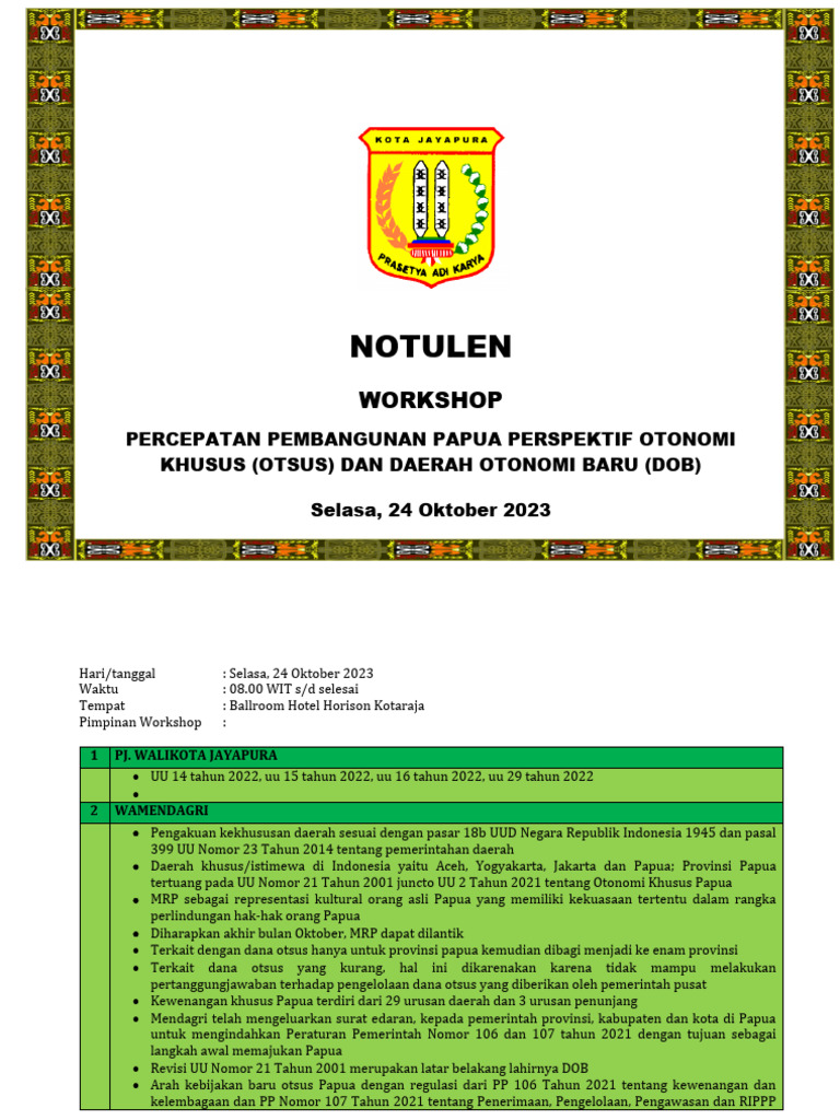 Workshop Percepatan Pembangunan Papua | PDF