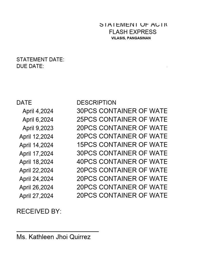 Water Delivery Statement - April 2024 | PDF