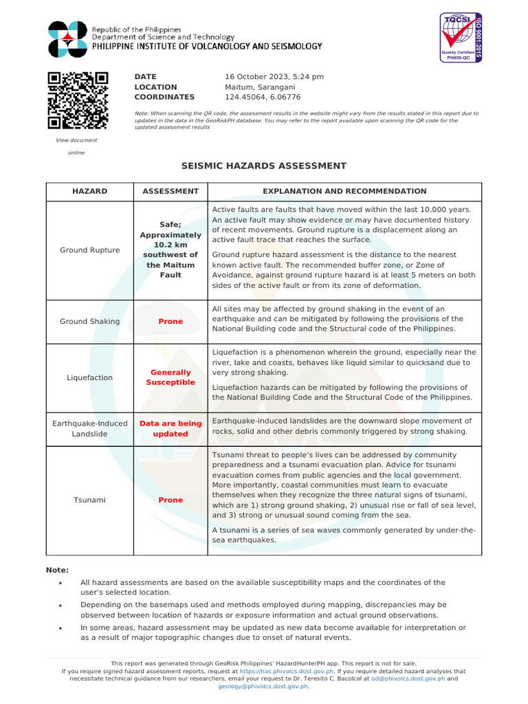 Maitum Geohazard Assessment Report | PDF | Flood | Storm Surge
