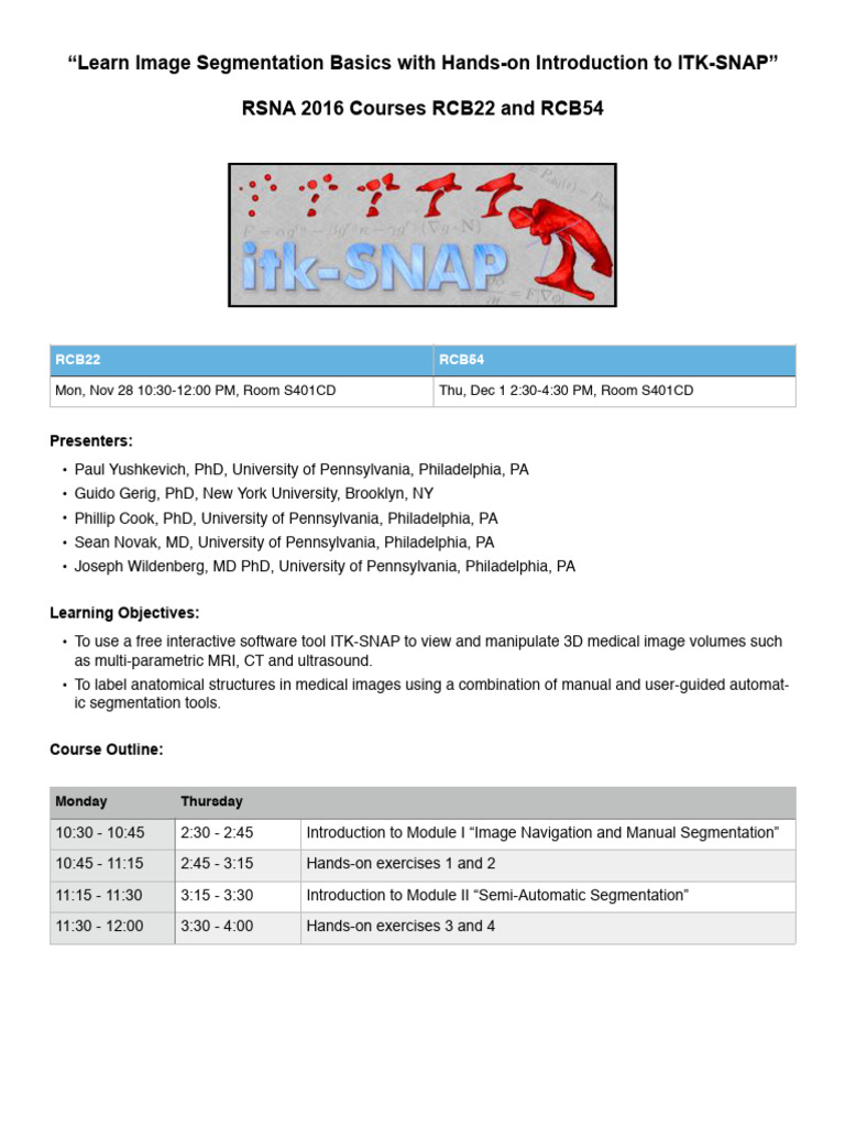 RSNA2016 Handout Exercises | PDF | Image Segmentation | 3 D Computer Graphics