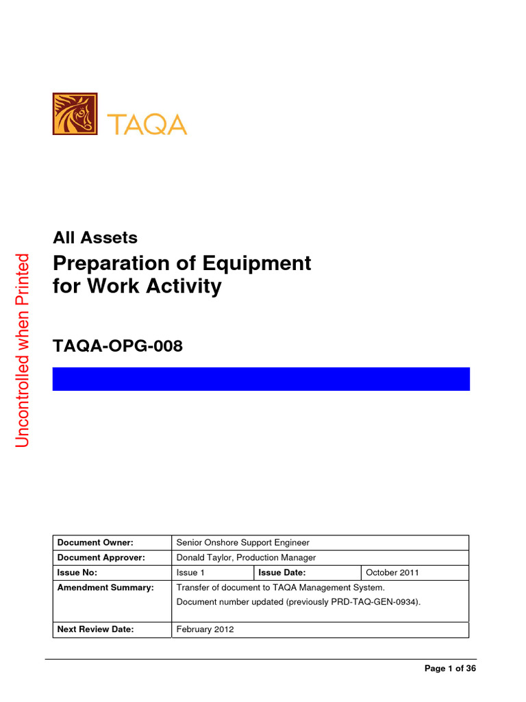 Isolation Philosophy TAQA-OPG-008 | PDF | Valve | Audit