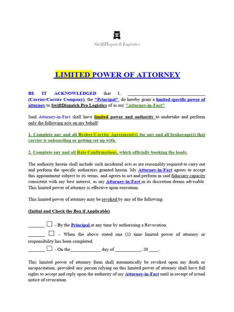 Limited Power of Attorney | PDF | Power Of Attorney | Civil Law (Legal ...