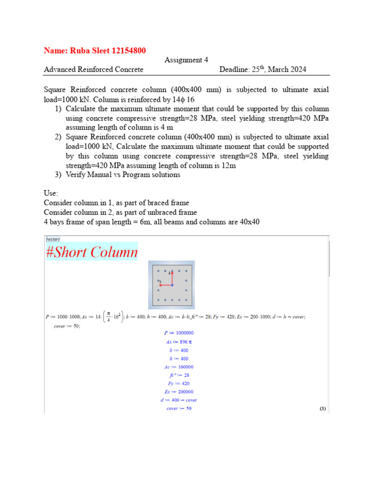 Assignment 4, Ruba Sleet, Advanced RC | PDF | Column | Reinforced Concrete