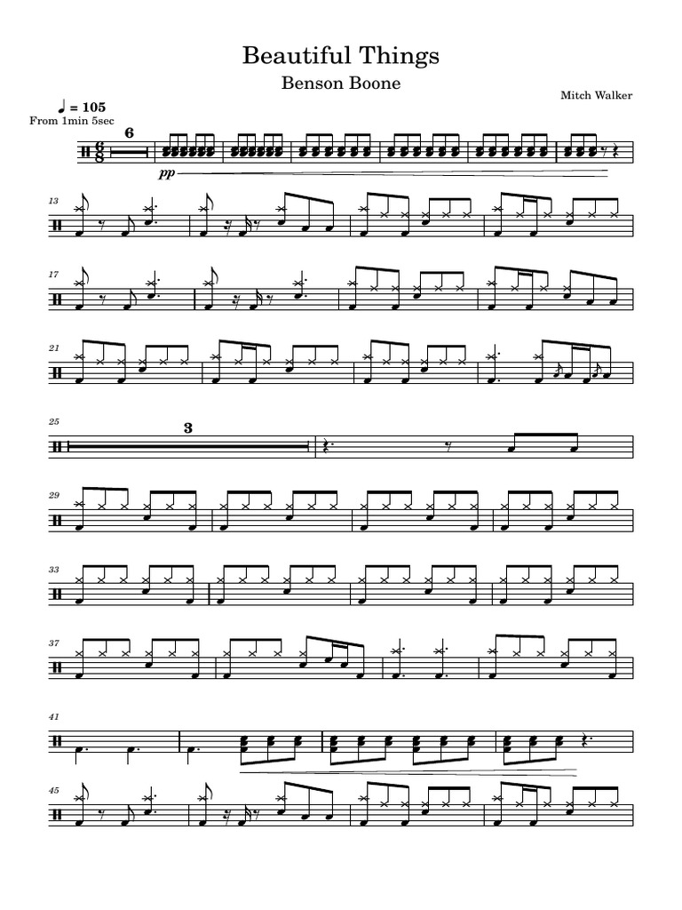 Beautiful Things Benson Boone Beautiful Things Drum Score Drums