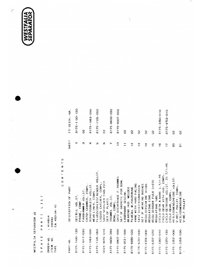 CA 450 Part List | PDF