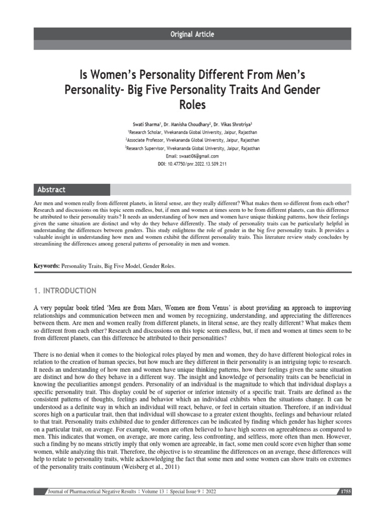Is Women's Personality Different From Men's Personality-Big Five ...