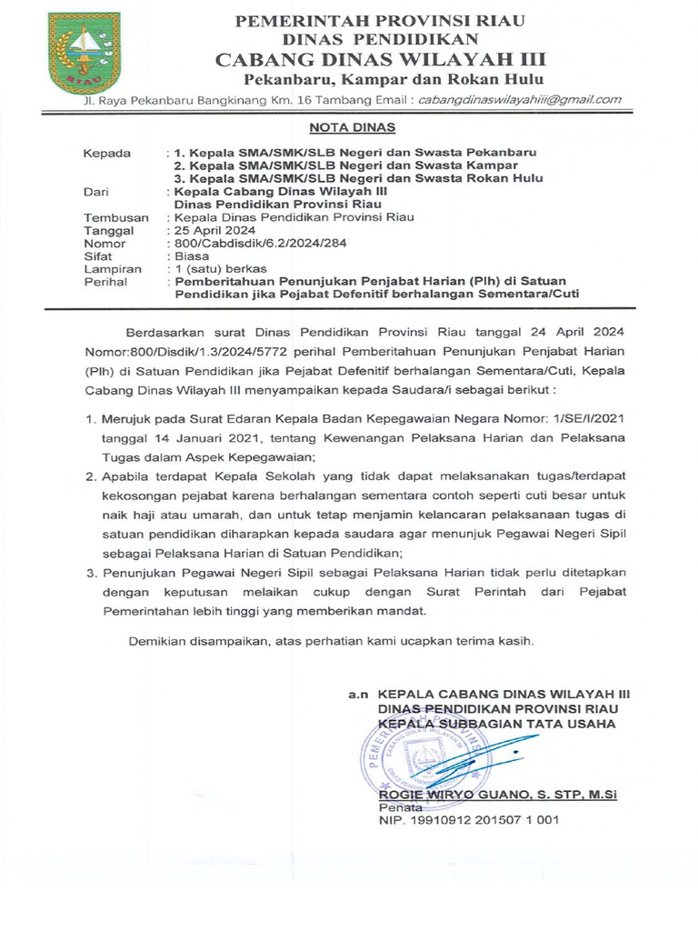 Pemberitahuan Penunjukan PLH | PDF