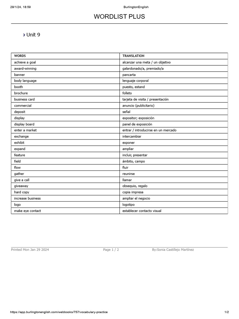 Word List Unit 9 Baf | PDF