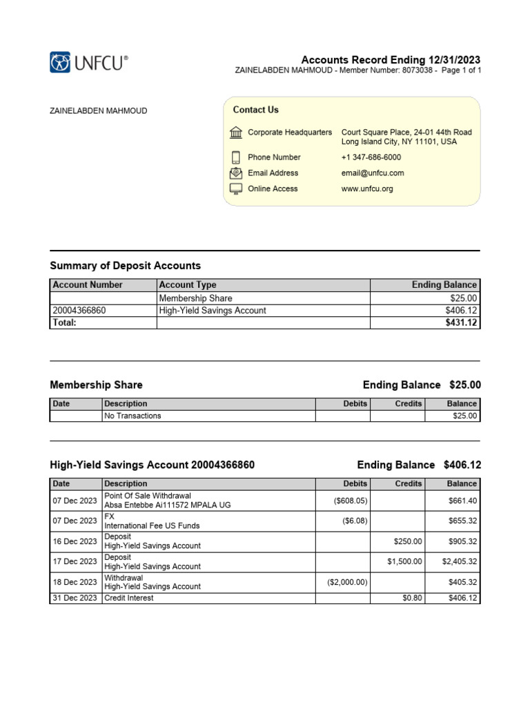 UNFCU High-Yield Savings Summary | PDF | Savings Account | Debits And ...