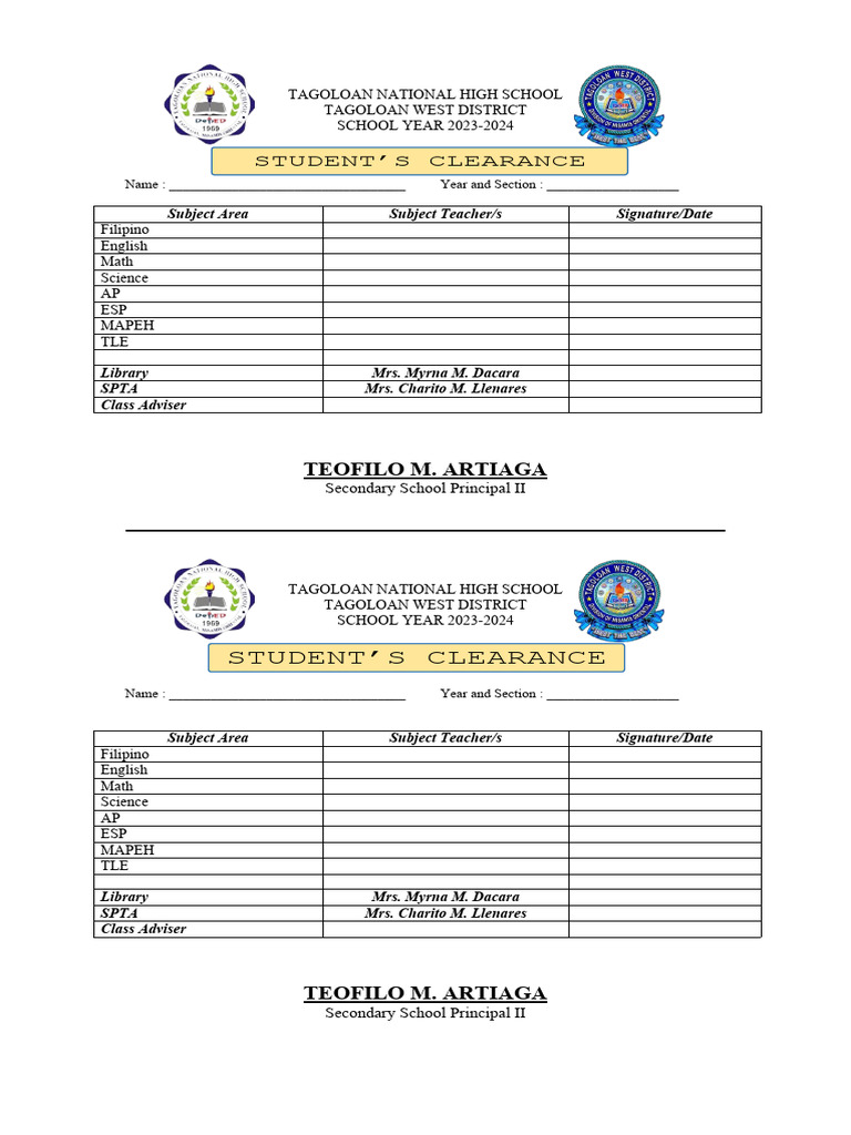 Student Clearance Form 2023-2024 | PDF | Social Science | Foreign ...