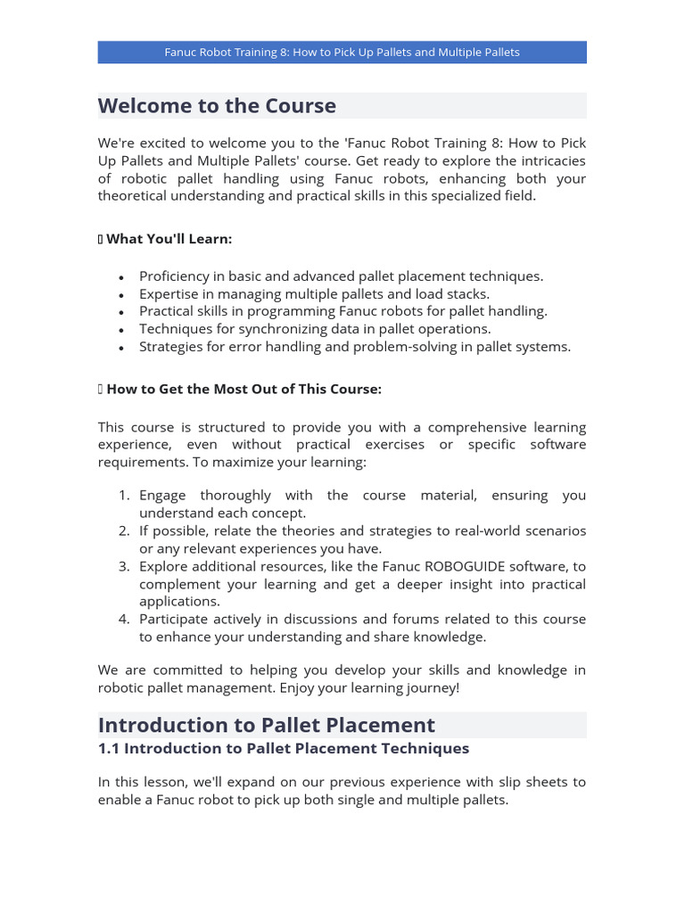 0 - Intro - Fanuc Robot Training 8 How To Pick Up Pallets and Multiple Pallets | PDF | Robot ...