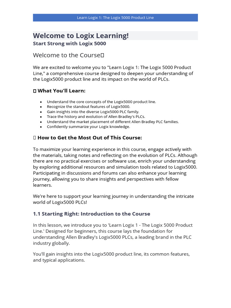 0 - Intro - Learn Logix 1 The Logix 5000 Product Line | PDF ...
