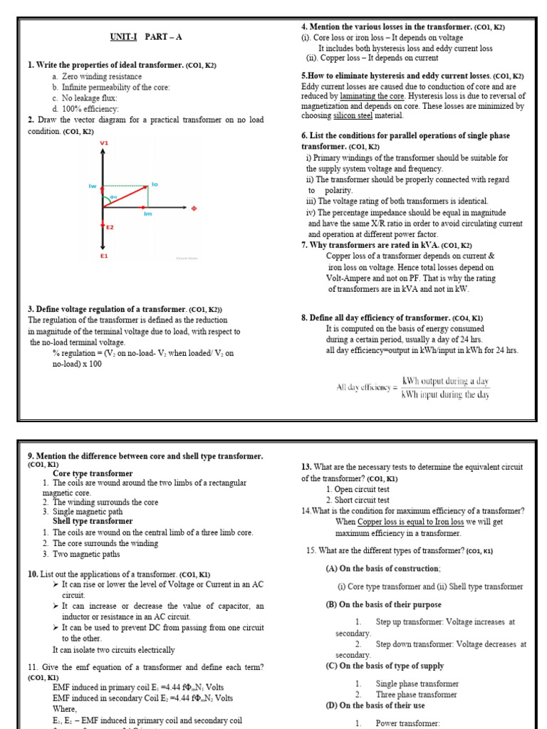 Ee Unit 1 | PDF | Transformer | Inductor