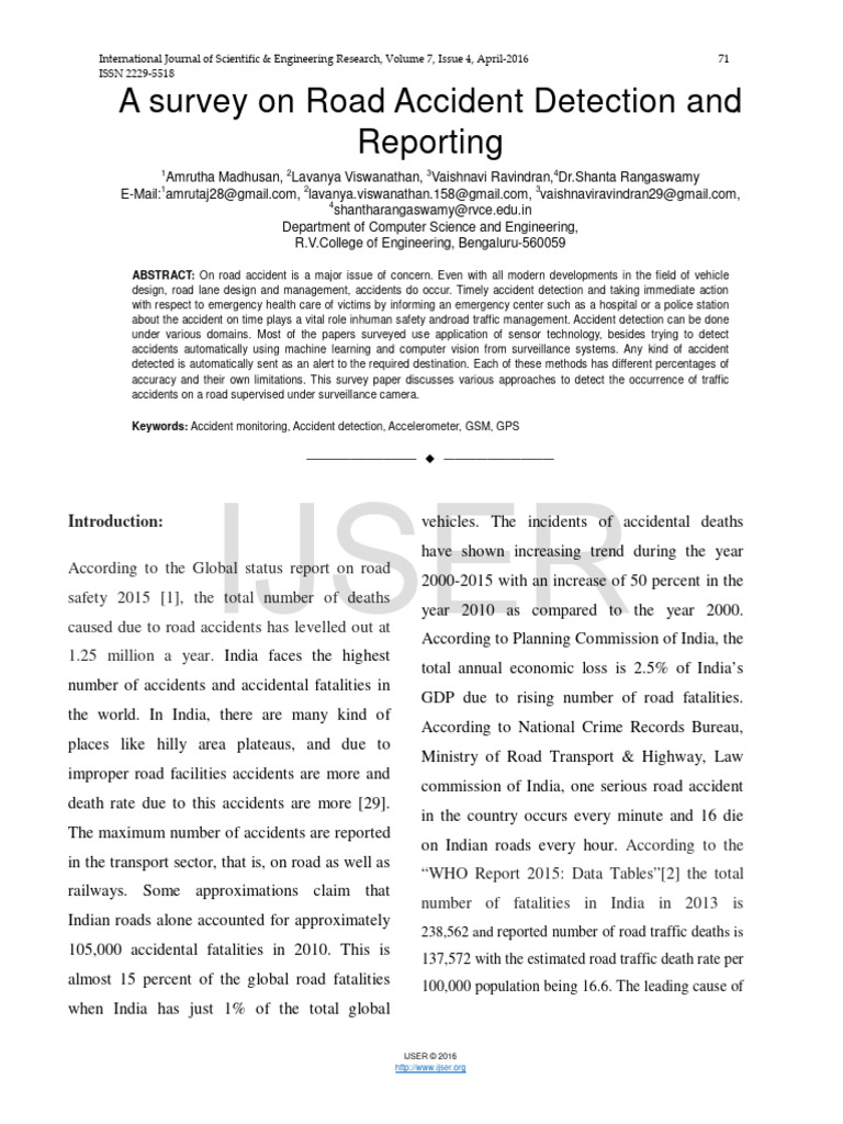 A Survey On Road Accident Detection and Reporting | PDF | Inertial ...