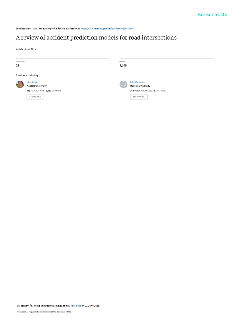 A Review of Accident Prediction Models For Road in | PDF