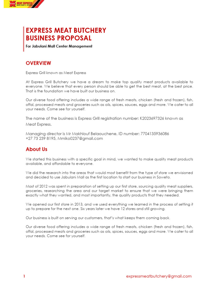 Express Grill business proposal 2024 | PDF | Steak | Meat