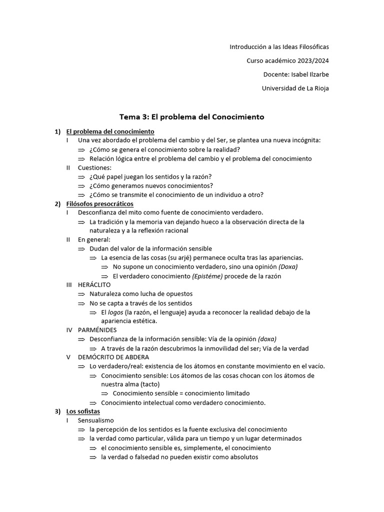 Tema 3 - El Problema Del Conocimiento | PDF | Conocimiento | Platón