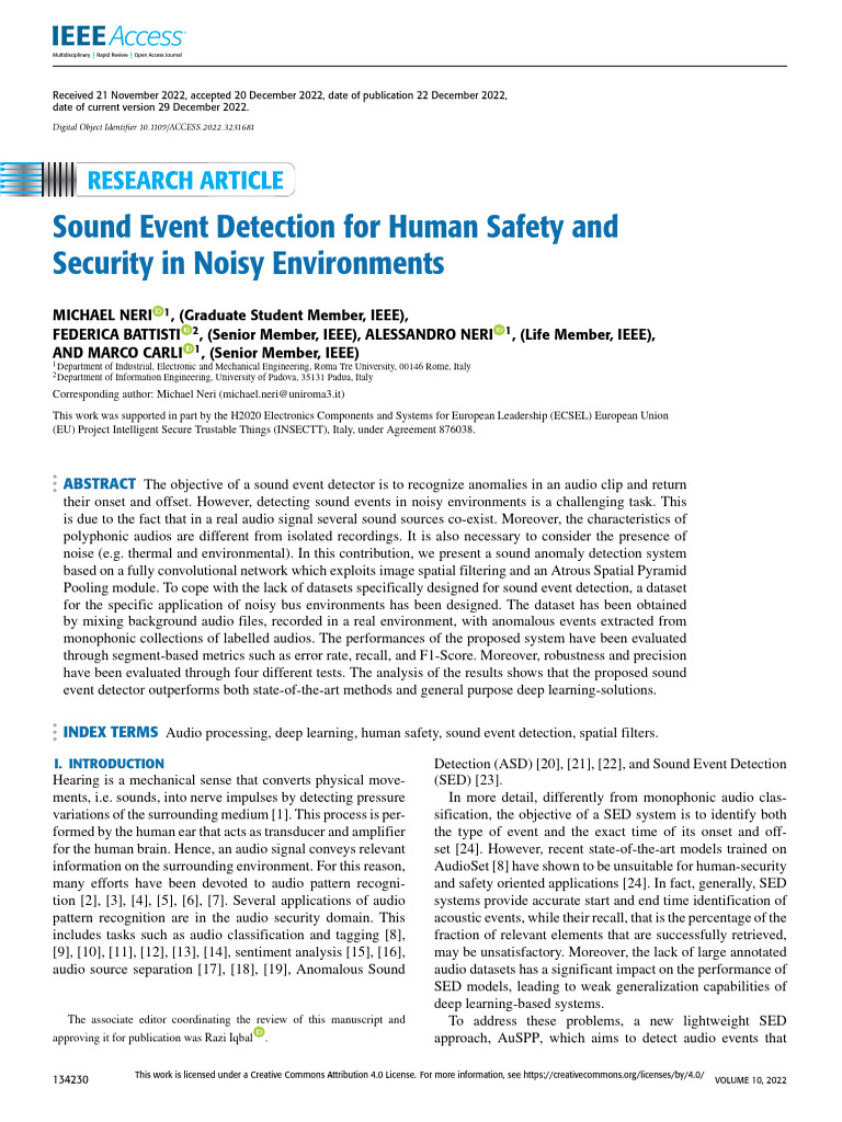 Sound Event Detection For Human Safety and Security in Noisy Environments | PDF | Sensitivity ...