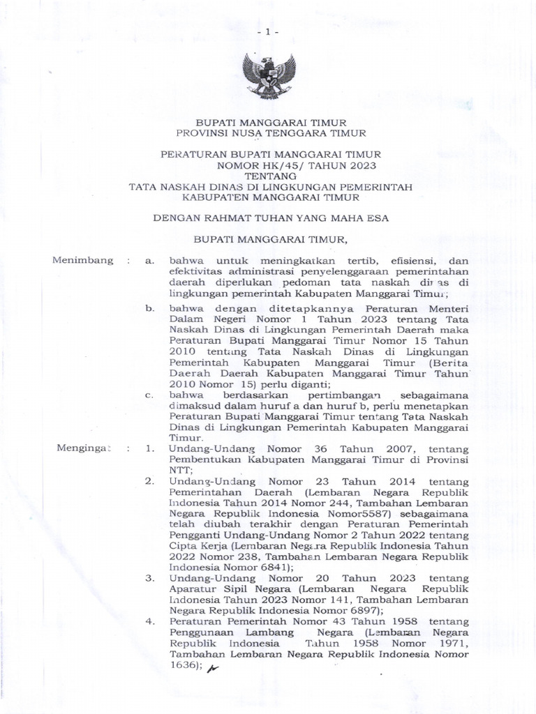 Perbup Tata Naskah Dinas No 54 Tahun 2023 | PDF | Pengelolaan Keuangan & Uang