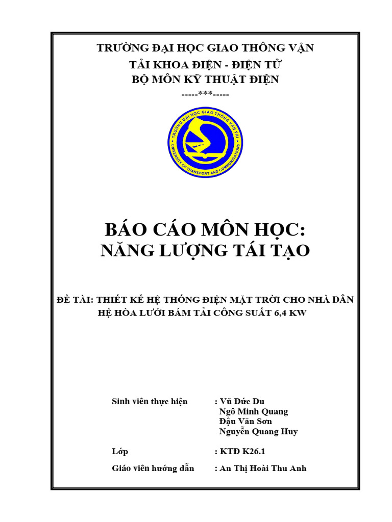 Nhóm 5-Báo Cáo BTL Năng Lư NG Tái T o - Dat | PDF